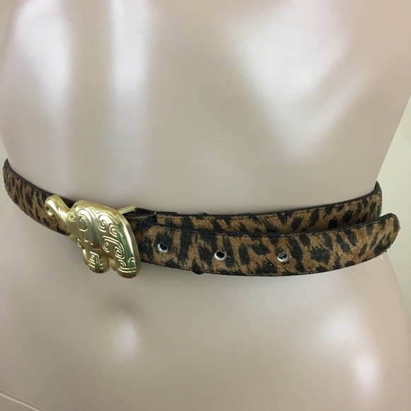 Accessories | Leopard Print Leather Gold Elephant Belt Medium | Poshmark